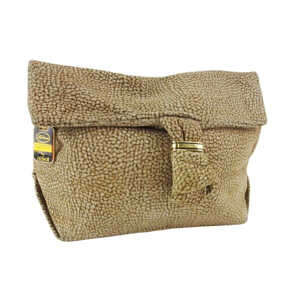 Borbonese | Bags | Borbonese Clutch Bag Global Pattern Beige Suede ...